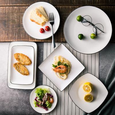 China Hanford Ceramic Plate Set 4 Piece Porcelain Dinnerware Dishwasher Safe White Round Tableware for sale