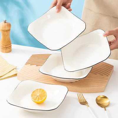 China Ceramic Plate Set 4-Piece Dishwasher Safe White Dinnerware for Daily Use for sale