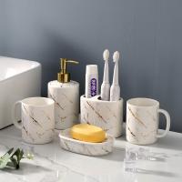 China Custom Glazed Ceramic Soap Dish 5 Piece Bathroom Set Standard Size Eco Friendly for sale
