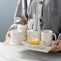 China Custom Glazed Ceramic Soap Dish 5 Piece Bathroom Set Standard Size Eco Friendly for sale