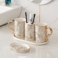 China Ceramic Soap Dispenser Set 5 Piece Round Shape Glazed Eco Friendly Bathroom Accessories for sale