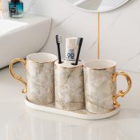 China Ceramic Soap Dispenser Set 5 Piece Round Shape Glazed Eco Friendly Bathroom Accessories for sale
