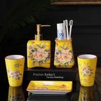 China Glazed Ceramic Bathroom Set , Lotion Dispenser Golf Bathroom Accessories Sets for sale