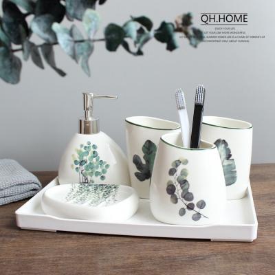 China Ceramic Standard 5 Pieces Bathroom Set Soap Lotion Dispenser Sanitary Ware for sale