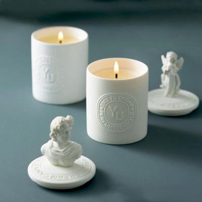 China Flame Retardant Ceramic Candle Container Medium 500ml with Lid for Home Decor for sale
