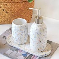 China 5 Piece Ceramic Bathroom Set Soap Dispenser Toothbrush Holder Tumbler Soap Dish Lotion Dispenser for sale