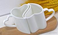 China White Ceramic Heart Shaped Espresso Cup 250ml Fine Bone China Thermal Mug for sale