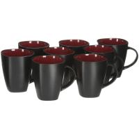 China 14 Oz Ceramic Coffee Mugs Set of 8 Red Reactive Stoneware Cups Dishwasher Safe for sale