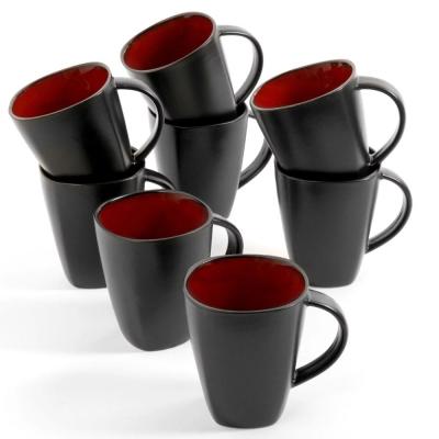 China 14 Oz Ceramic Coffee Mugs Set of 8 Red Reactive Stoneware Cups Dishwasher Safe for sale