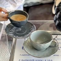 China Light Luxury Coffee Cup Ceramic Electroplated Silver Edge Exquisite Tea Coffee Set for sale