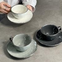 China Light Luxury Coffee Cup Ceramic Electroplated Silver Edge Exquisite Tea Coffee Set for sale