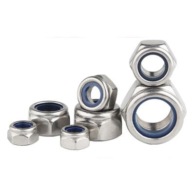 China 304 Stainless Steel Nylon Lock Hex Nut M3 M4 M5 M6 M8 M10 Self Locking Screw Cap for sale
