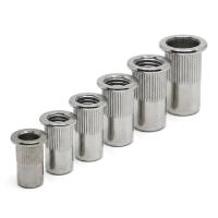 China High Precision 304 Stainless Steel Flat Head Knurled Rivet Nuts Metric M3 M4 M5 M6 M8 M10 M12 Threaded Blind Insert Rivnut Set Rustproof Corrosion Resistant High Salt Spray Industrial Fastener Factory for sale