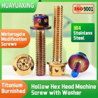 China 304 Stainless Steel Hollow Hex Flange Screw With Washer, Burnt Titanium Color Bolt, Motorcycle & Electric Bike Modification Fastener M5 M6 M8 for sale