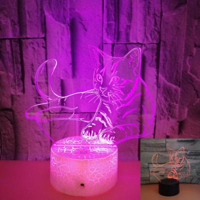 China OEM animal logo Colorful 3D Volt Cat Light 3D Illusion LED Light Acrylic Visual Stereo Light Touch USB Table Lamp for sale