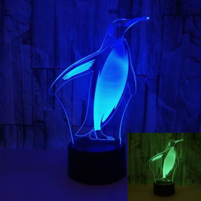 China OEM animal picture logo Penguin 3D LED night light Colorful touch remote gift 3D small table lamp for sale