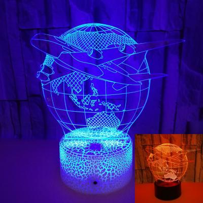 China OEM souvenir Earth airplane model 3D LED night light USB colorful touch switch stereo three-dimensional desktop lamp for sale