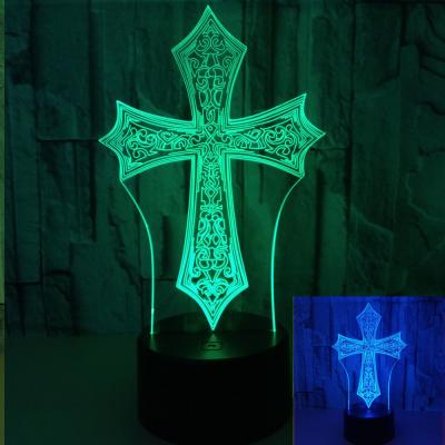 China custom oem Islam Christian religion Cross 3D Night Light Touch Remote table lamp child gift for sale