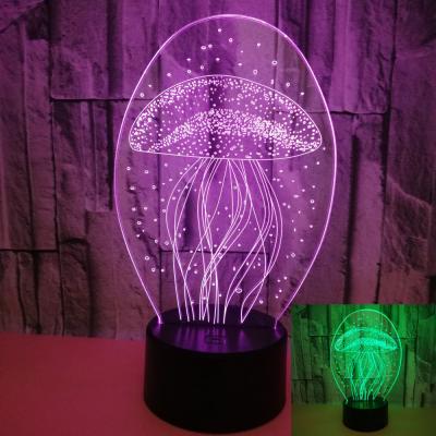 China OEM ocean animal fish Jellyfish 3D night light colorful LED visual light gift atmosphere 3D table lamp for sale