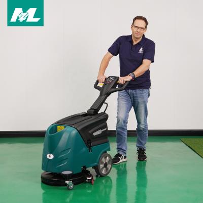 China 1600 Square Meters Per Hour Cleaning Efficiency Industrial Intelligent Battery Mini Walk Behind Floor Scrubber 350 Watt Power for sale