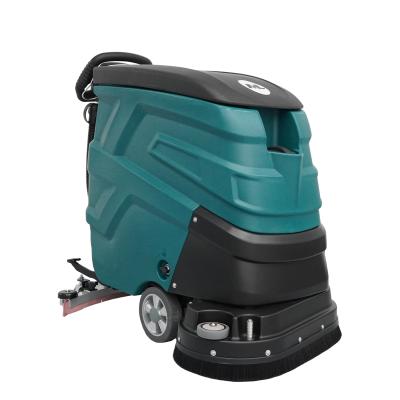 China Double Brush Walk Behind Scrubber Auto floor Tile Cleaner 110V 60L Tank for sale