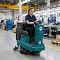 China Ride On Floor Scrubber 120rpm Dual Brushes 400W Suction Motor Ideal for Warehouses for sale