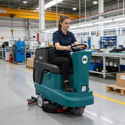 China Ride On Floor Scrubber 120rpm Dual Brushes 400W Suction Motor Ideal for Warehouses for sale