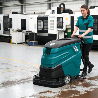 China Commercial Double Brush Walk Behind Floor Scrubber 155rpm, 60L Solution Tank 3650㎡/h Cleaning Performance for sale
