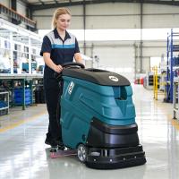 China Commercial Double Brush Walk Behind Floor Scrubber 155rpm, 60L Solution Tank 3650㎡/h Cleaning Performance for sale
