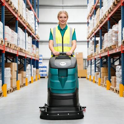 China Walk Behind Floor Scrubber Machine Double Brush System 830mm Squeegee 5h ECO Mode Runtime for sale