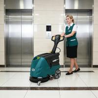China Battery Industrial Commercial Walk Behind Floor Scrubber 27L Solution Tank 310W Suction Motor Floor Cleaner for sale