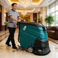 China Walk Behind Floor Scrubber 3650㎡/h Efficiency Dual 350W Brush Motor 400W Suction Motor for sale