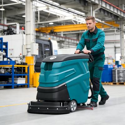 China Walk Behind Floor Scrubber Dual Brush Motor 350W×2 Powerful Suction 400W Motor for Warehouse Factory for sale