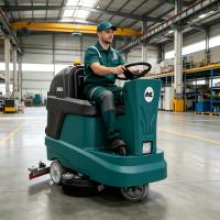 China Industrial Ride-on Floor Scrubber 120rpm Brush Speed Powerful Suction 400W Large Capacity Tanks for sale