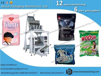 China Stainless Steel Four Head Weighing Conveyor Belt Washing Powder Packaging Machine 10-50g for sale