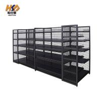 China Four-Post Back Wire Mesh Supermarket Shelf Gondola Rack Display Stand for sale
