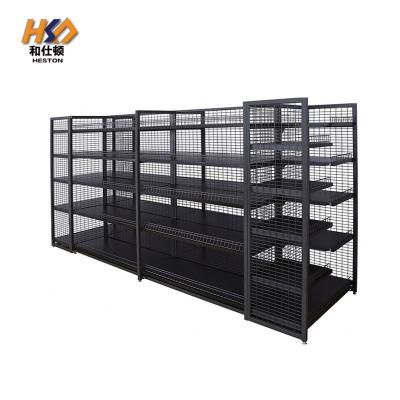 China Four-Post Back Wire Mesh Supermarket Shelf Gondola Rack Display Stand for sale
