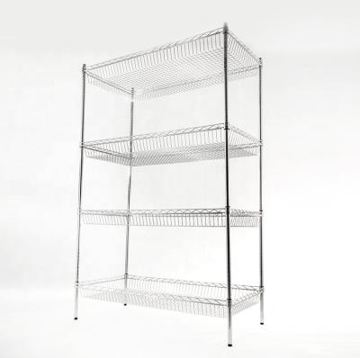 China Metal Chrome Plated Storage Wire Shelves With Wheel 4 Layer for sale