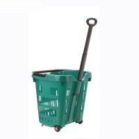 China Aluminum Alloy 50LTR 530MM Market Grocery Basket With Wheels Pickup for sale