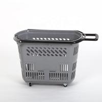China 50L Grocery Cart With Swivel Wheels Rolling Shopping Basket Grey Handle for sale