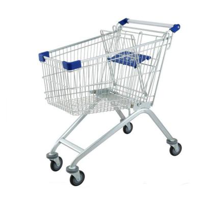 China Four Wheels Metal Trolley Supermarket Shopping Cart With Baby Seat for sale