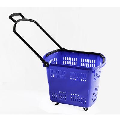 China 395MM 45L Grocery Handheld Shopping Baskets With Handles Roller Container for sale