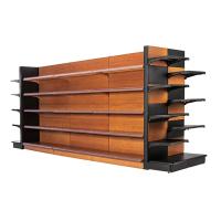 China Custom Size Steel And Wood Retail Store Display Shelf Single Sided for sale
