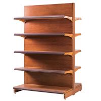 China Custom Size Steel And Wood Retail Store Display Shelf Single Sided for sale