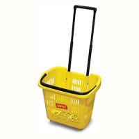 China Supermarket Shopping Trolley Basket Three Wheels Plastic Hand Pull for sale