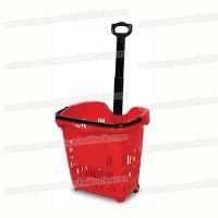 China Supermarket Shopping Trolley Basket Three Wheels Plastic Hand Pull for sale