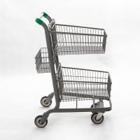 China Hand Push 180 Litre 1.1M 2 Basket Shopping Trolley Portable Rolling Carts For Groceries for sale