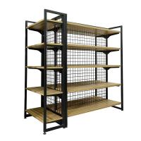 China Wooden Grain Metal Gondola Supermarket Shelf 50kg/Layer for sale