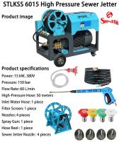 China High Power Electric Cold Water Cleaning New Sewer Jetter 150bar 60L/min Super High Flow Drain Cleaner Dredging Car Wash Shop for sale