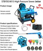 China Remote Control Diesel Cold Water Cleaning Sewer Jetter 150bar 40L/min 13HP for Restaurant Grease Line Suitable for 300mm Pipes for sale